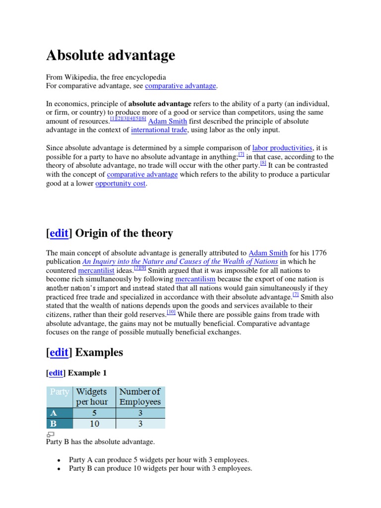Absolute Advantage: Origin of The Theory | PDF | Comparative Advantage ...