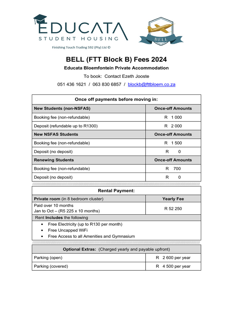 2024 Bell Educata Fees 20230713 1 | PDF | Fee | Payments