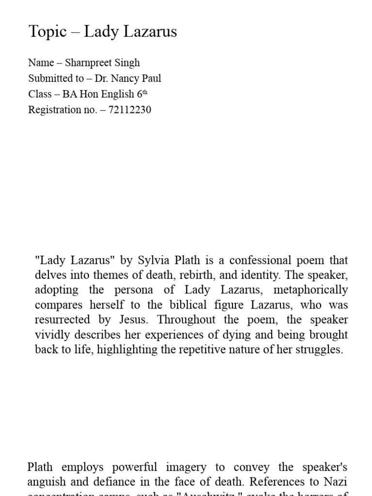 Topic - Lady Lazarus | PDF