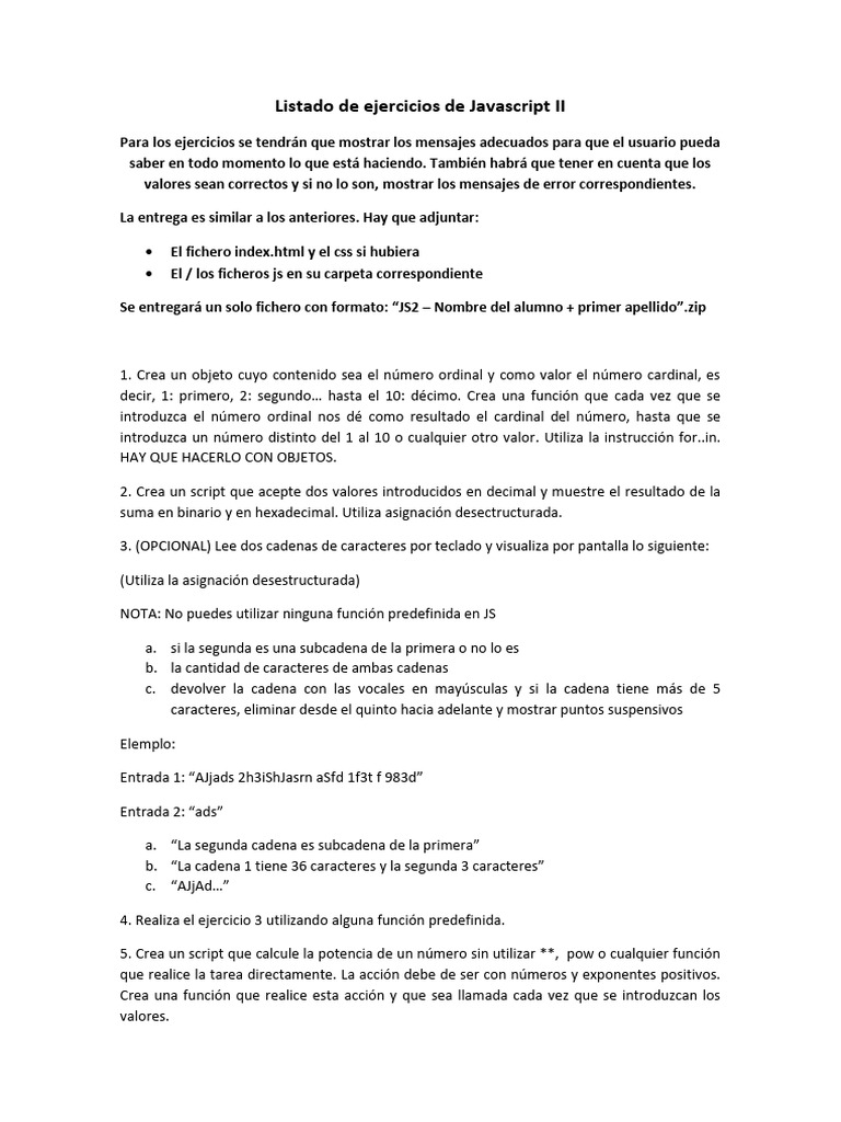 Ejercicios Avanzados de JavaScript | PDF | Archivo de computadora | Aritmética