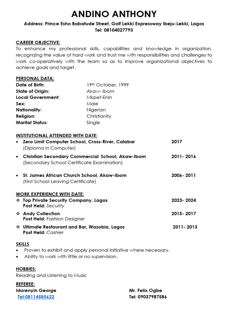 Prince Anthony CV | PDF