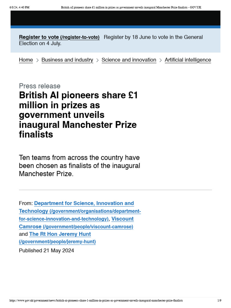 British AI pioneers share £1 million in prizes as government unveils ...