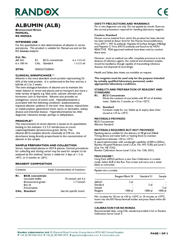 Albumin | PDF | Blood Plasma | Spectrophotometry