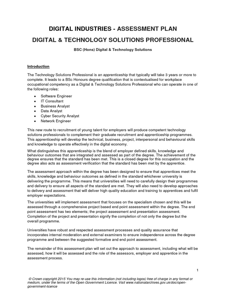 Digital Technology Solutions Professional Assessment Plan | PDF ...