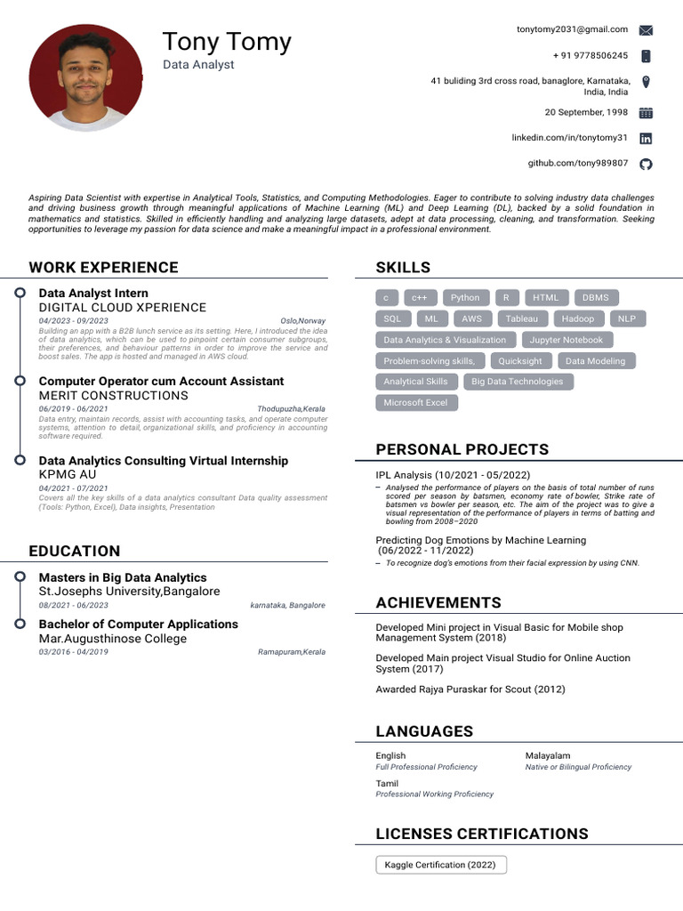 Tony's Resume | PDF | Data | Data Science