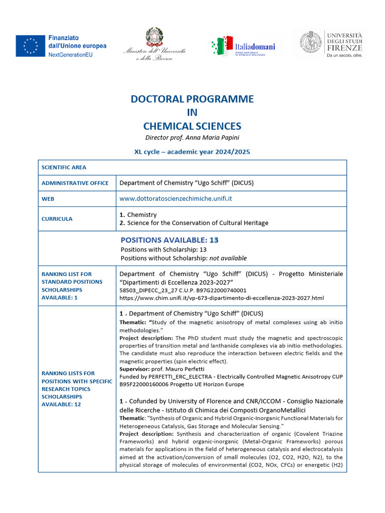 Florence PHD Position | PDF | Thesis | Spectroscopy Florence PHD Position | PDF | Thesis | Spectroscopy