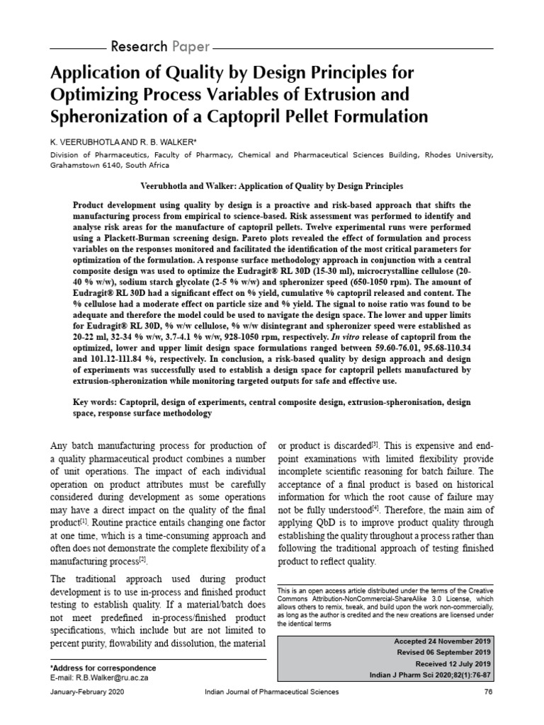 2019 Application of Quality by Design Principles For Op | PDF | High ...