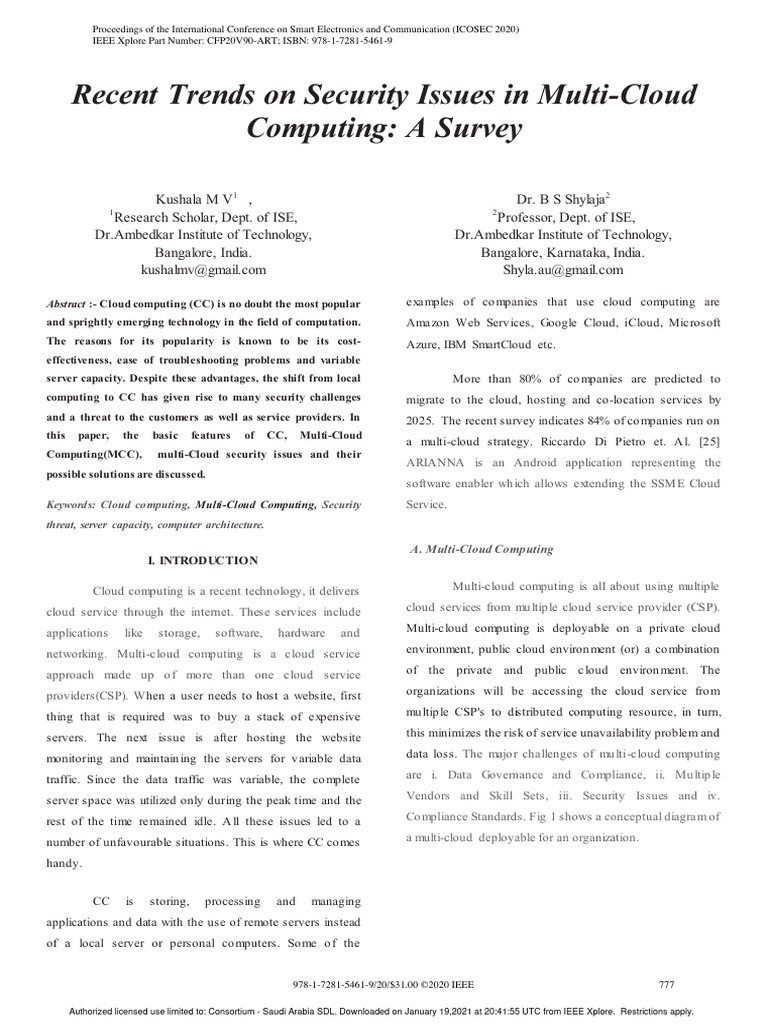 Recent Trends On Security Issues in Multi-Cloud Computing: A Survey | PDF | Cloud Computing ...