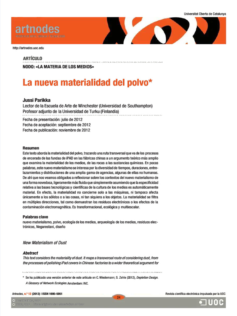 PDF Parikka La Nueva Materialidad Del Polvo PDF - Compress | PDF | Pragmatismo | Ontología