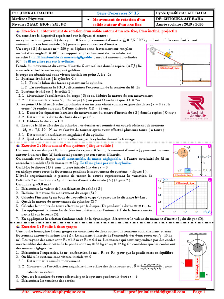 Exercice sur le mouvement de rotation 2BAC | PDF | Rotation | Centre d ...