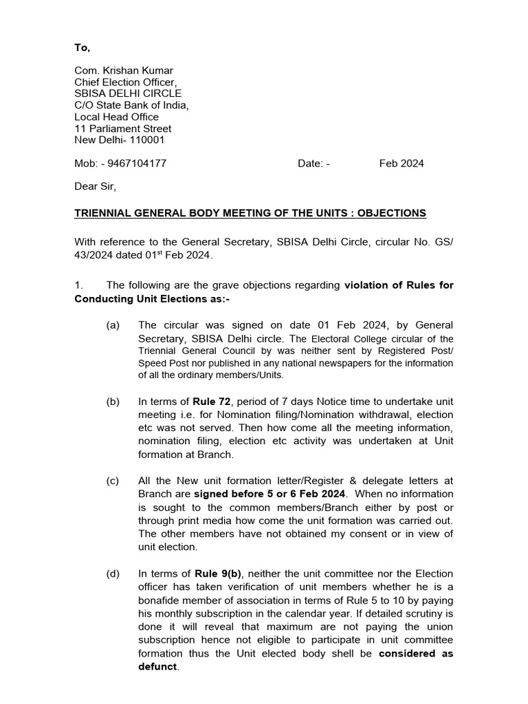 Election Objection - 2024 Delhi Circle | PDF | Government | Public Law