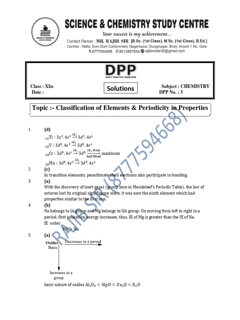 DPP - 3 Solutions | PDF | Ion | Ionization