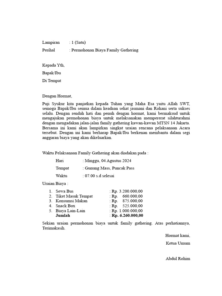 Permohonan Biaya Family Gathering | PDF