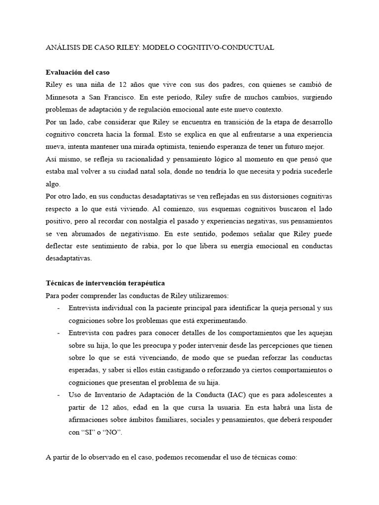 ANÁLISIS DE CASO RILEY_MODELO COGNITIVO CONDUCTUAL 31 de mayo | Descargar gratis PDF ...