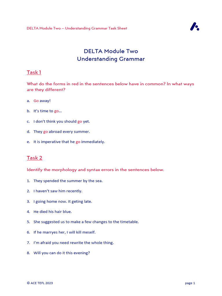 Understanding Grammar Task Sheet | PDF | English Language | Grammatical Tense