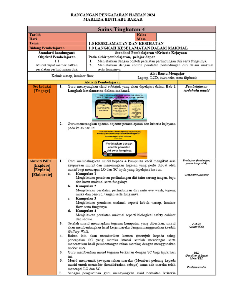 Rancangan Pengajaran Sains Tingkatan 4 | PDF