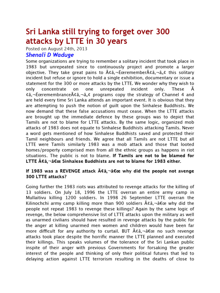 LTTE Sri Lanka 300 attacks by LTTE in 30 years ( PDFDrive ) | Download Free PDF | Sri Lanka