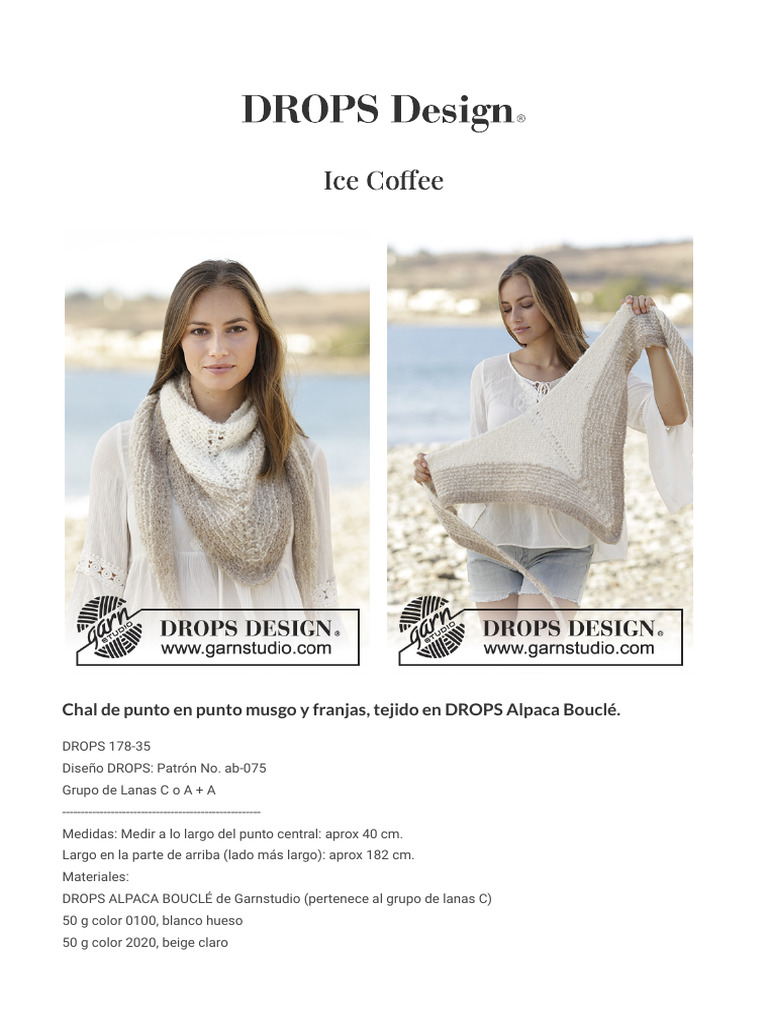 Chal de punto en punto musgo y franjas, tejido en DROPS Alpaca Bouclé. | PDF