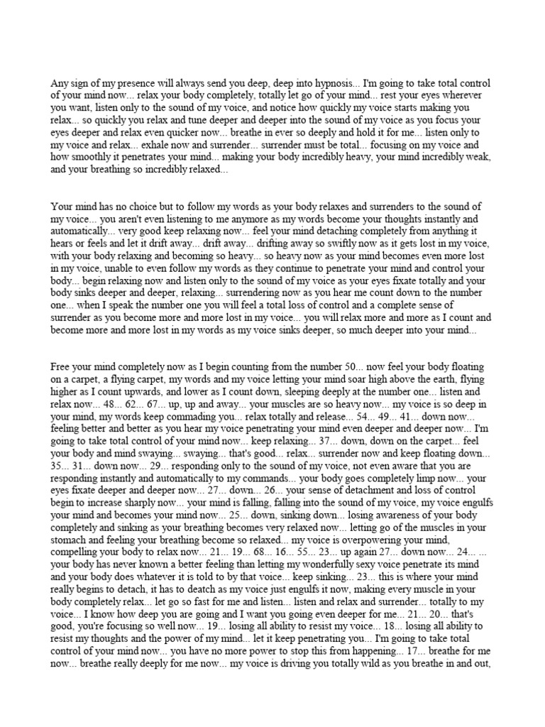 SS Hypno Script | Download Free PDF | Breathing | Mind