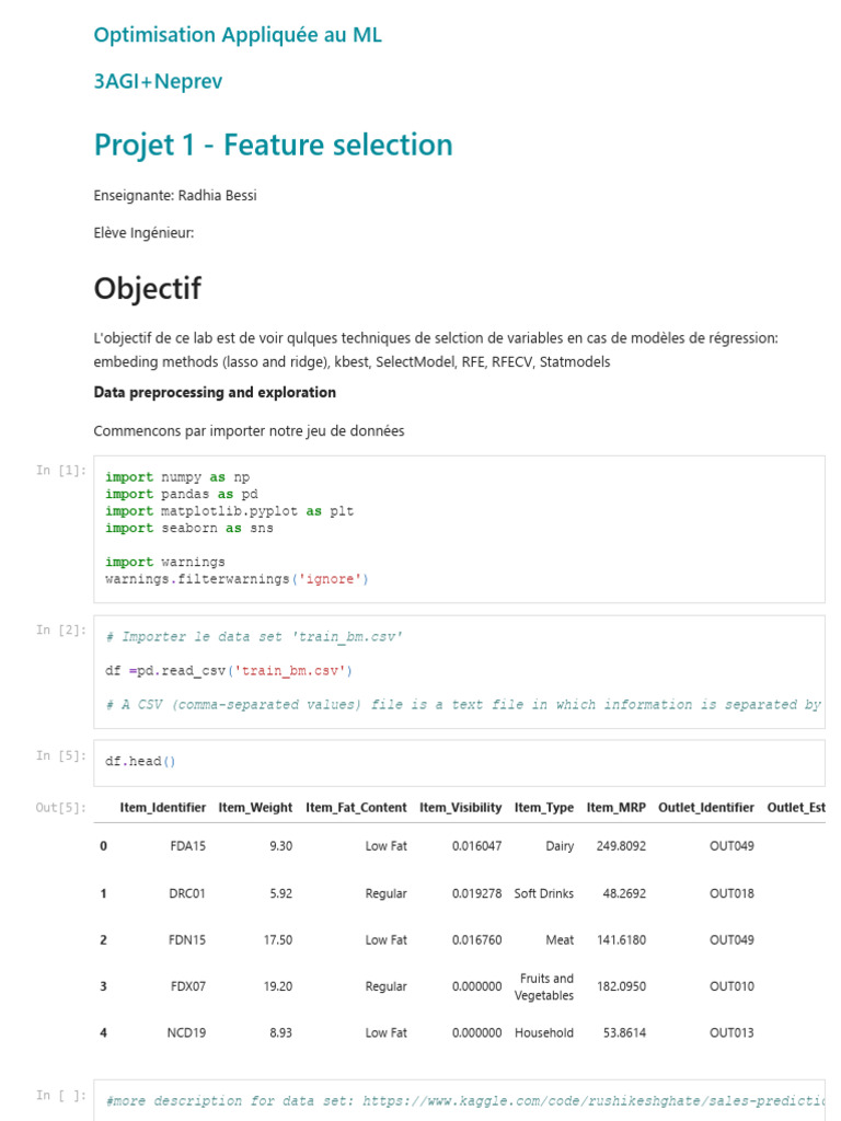 Lab1 Features Selections-Class-GI2 | PDF | Quartile | Mean Squared Error