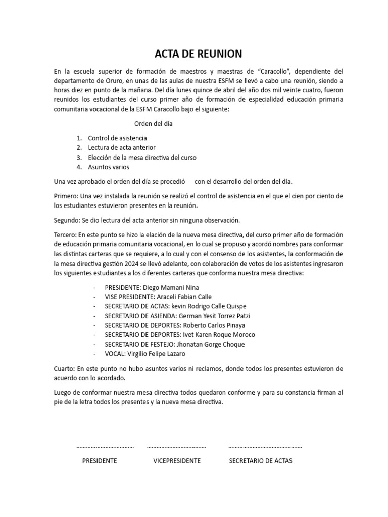 Acta de Reunion | PDF