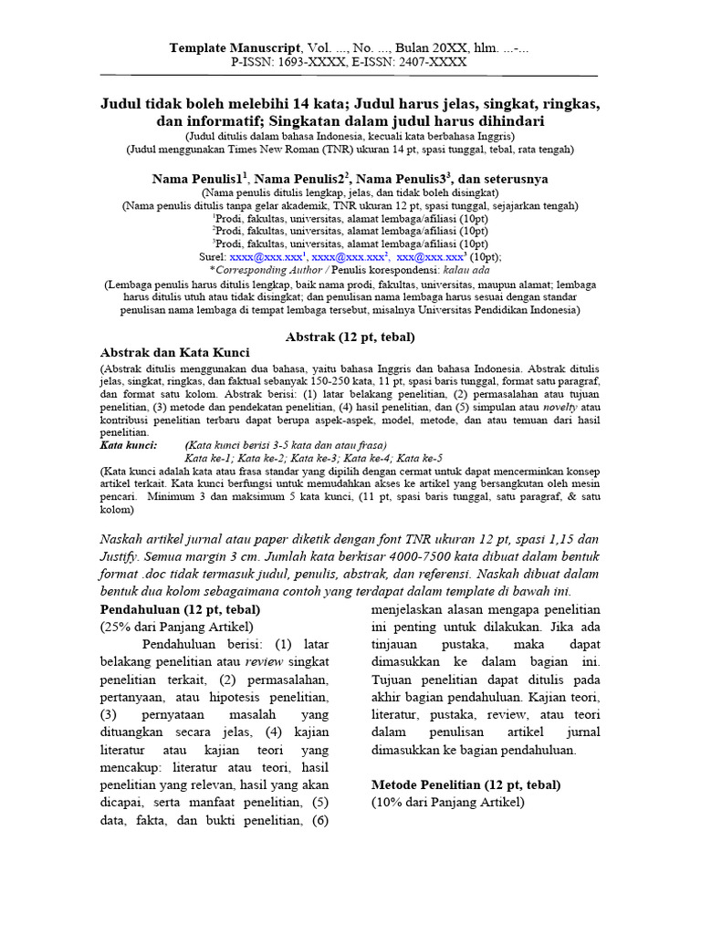 Manuscript Template Tugas Perkuliahan Pdf