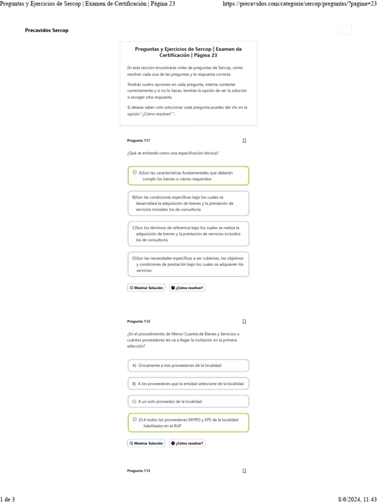 Preguntas y Ejercicios de Sercop Examen de Certificación Página 23 | PDF