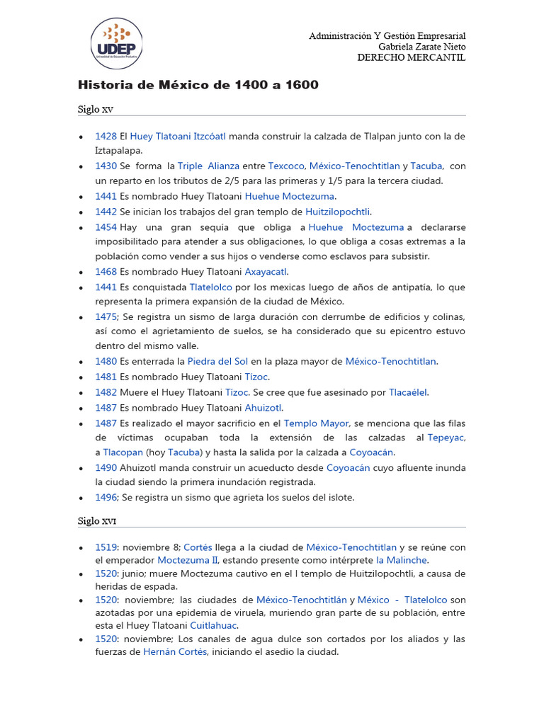 Historia de México de 1400 A 1600 | PDF | Hernán Cortés | Nueva españa