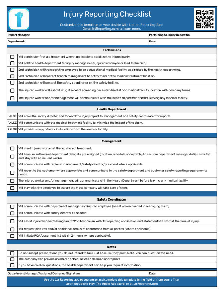 16 Injury Reporting Checklist | PDF | Medicine | Health Care