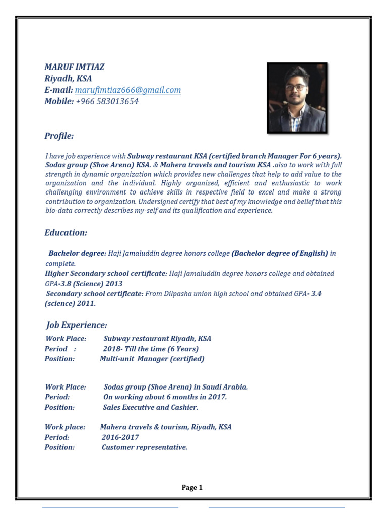 Maruf Imtiaz's CV | PDF | Saudi Arabia