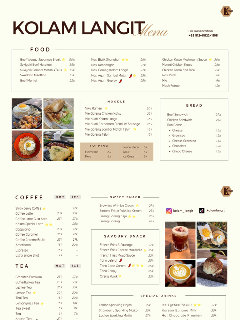 Menu Kolam Langit cafe | PDF | Foods | Food And Drink Preparation