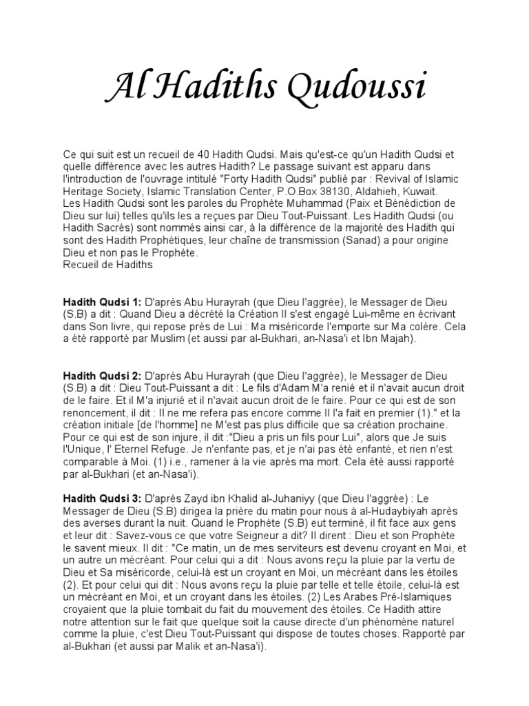 Recueil de 40 Hadith Qudsi | PDF