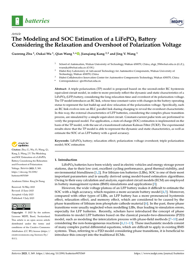 The Modeling And Soc Estimation Of A Lifepo4 Batte Pdf Hysteresis Capacitor