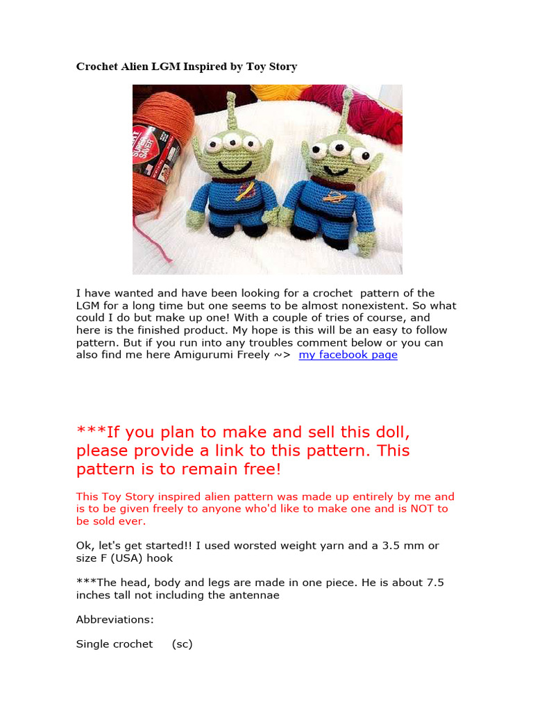 Alien Toy Story | PDF | Crochet | Textiles