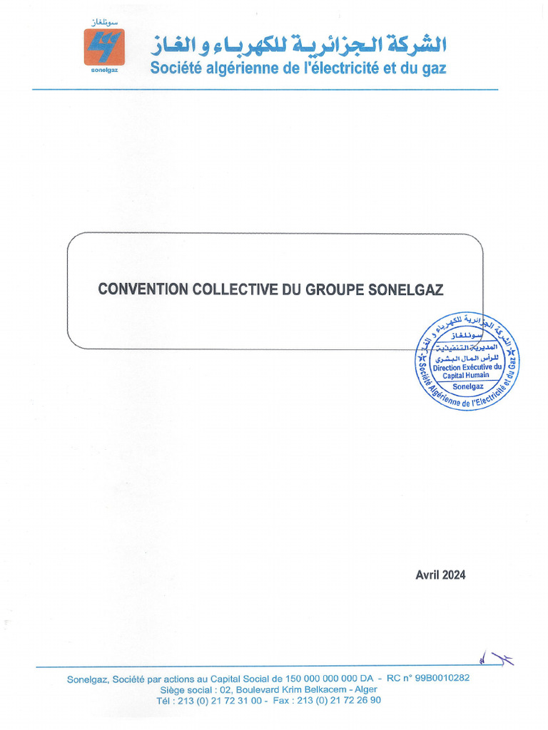 Convention Collective Du Groupe Sonelgaz Avril 2024 | PDF