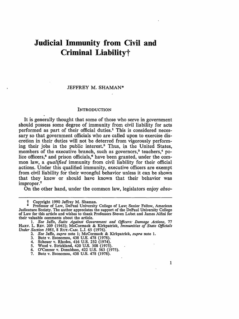 Judicial Immunity From Civil and Criminal Liability | PDF | Sovereign ...