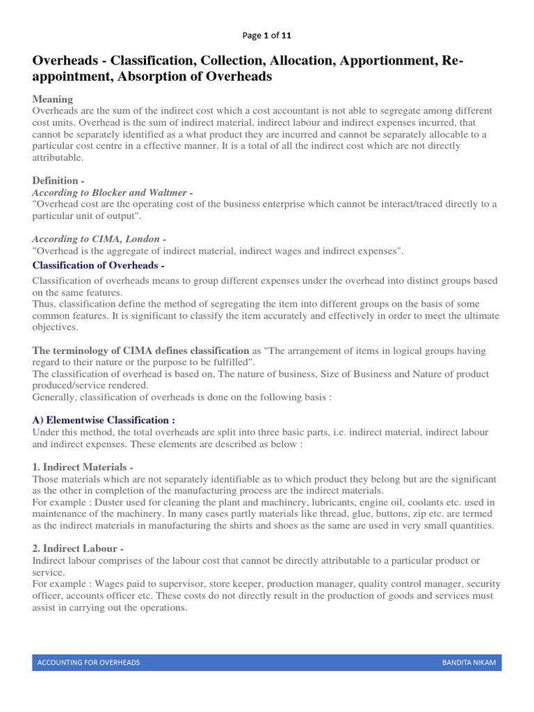 Overhead Accounting and Classification | PDF | Expense | Cost