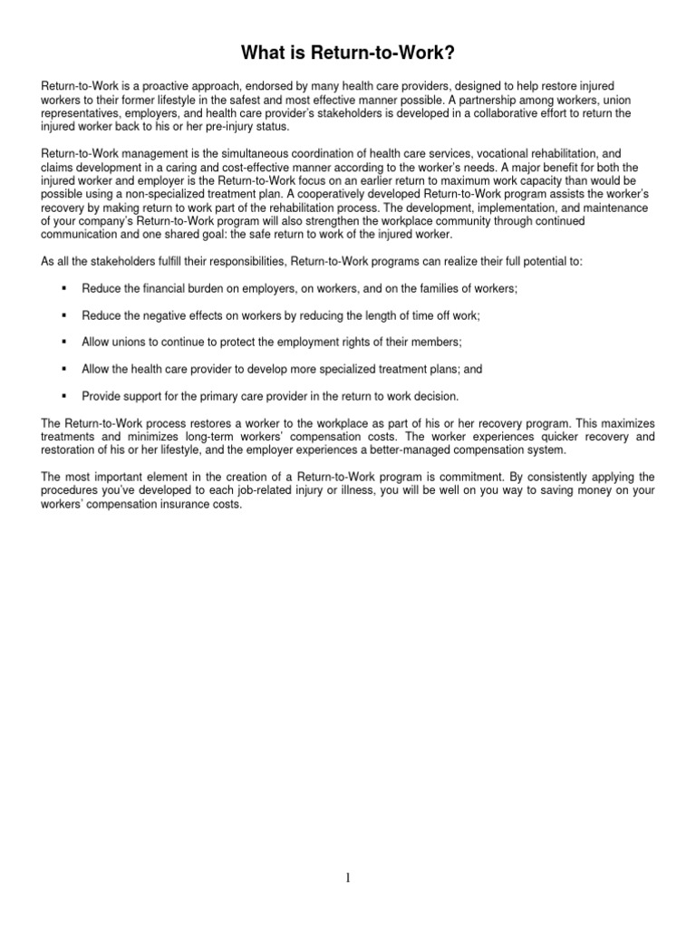 Return-to-Work Program Benefits Explained | PDF | Employment ...
