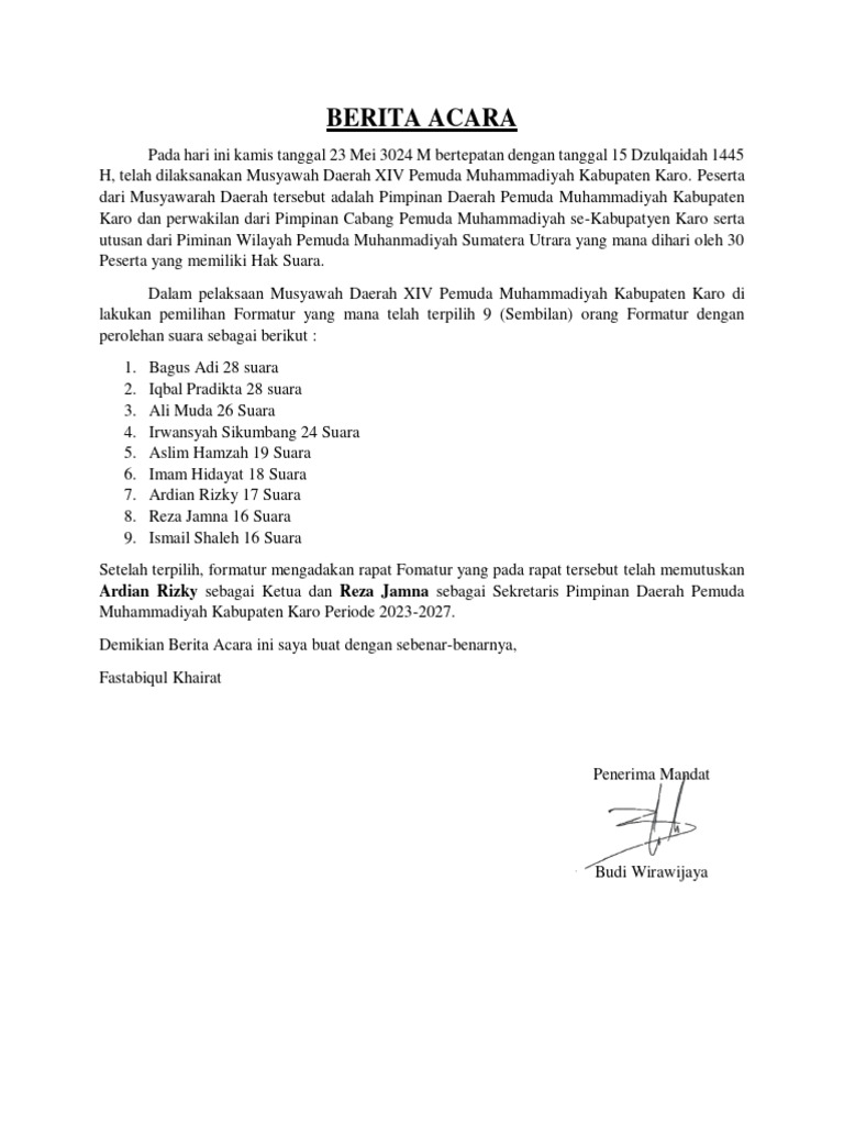 Contoh Berita Acara Musyda | PDF