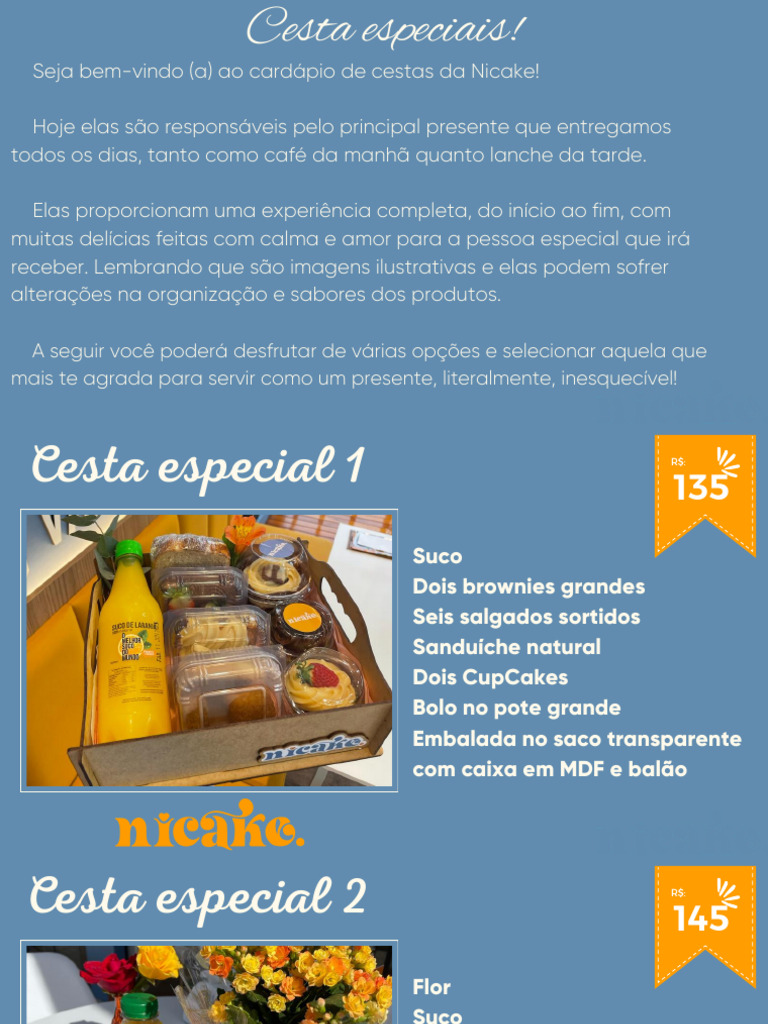 Cardápio Cestas Nicake! | PDF | Culinária europeia | Culinária ocidental