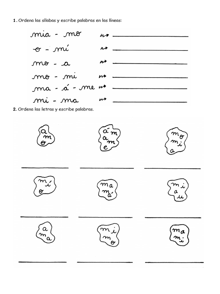 Ordena Las Sílabas y Escribe Palabras en Las Líneas | PDF