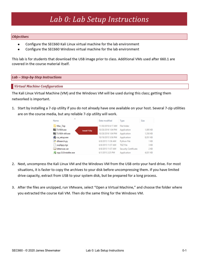SEC660 - Lab Setup Instructions | PDF | Virtual Machine | Computer Network