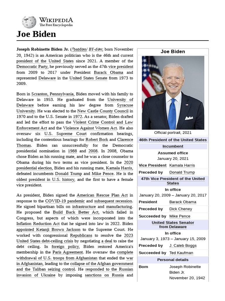 Joe Biden: Early Life and Career | PDF | Joe Biden | Vice President Of ...