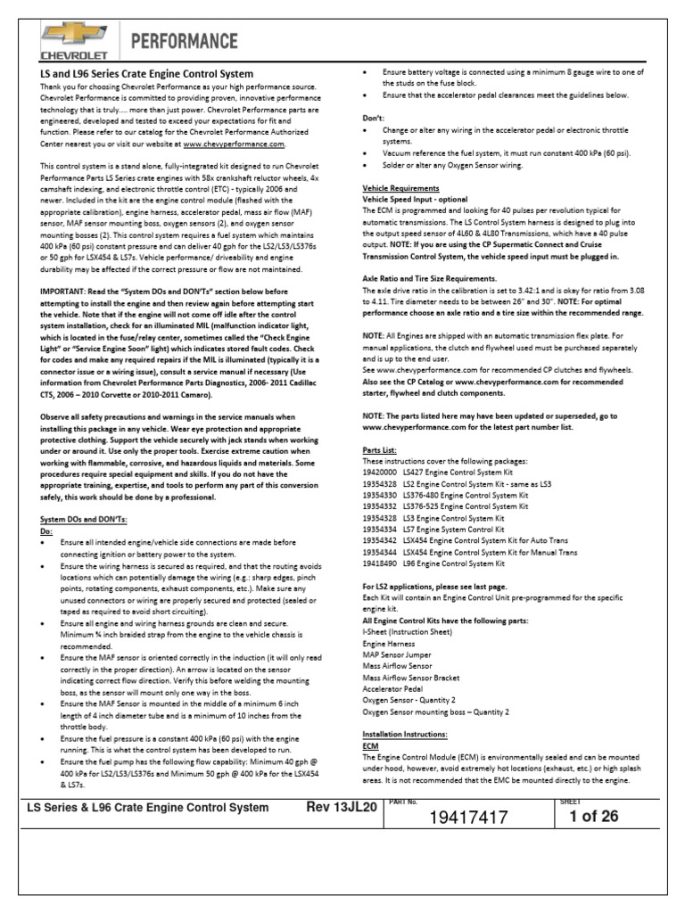Ls Engine Controller Kits All Naturally Aspirated Non e Rod Except Lc9 ...
