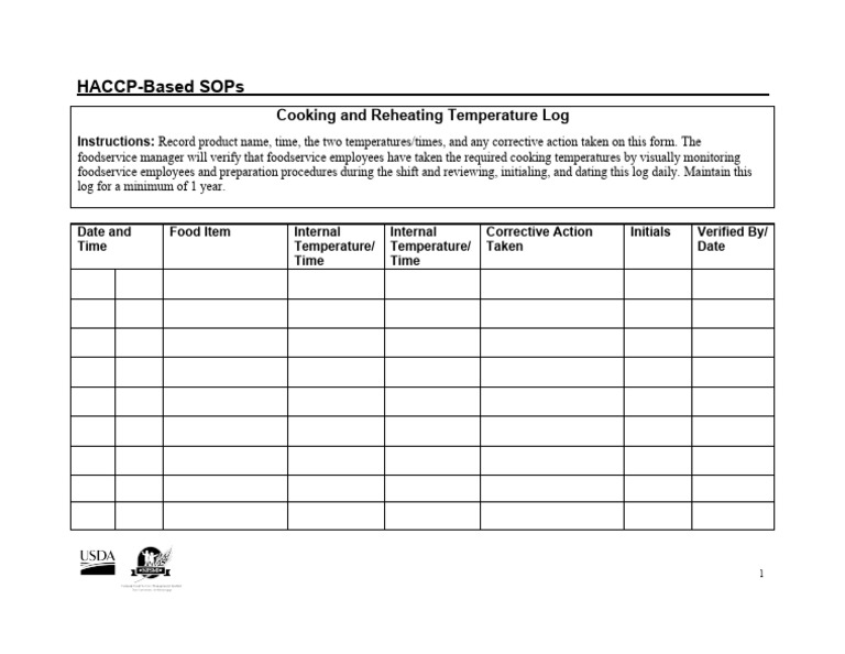 Haccp Based Sops Cooking and Reheating Temperature Log | PDF