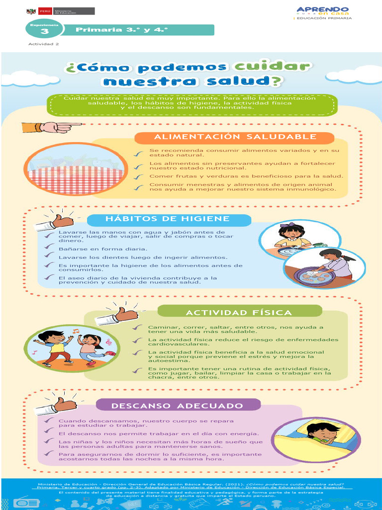 Exp3 Primaria 3y4 Infografia Comopodemoscuidarnuestrasalud | PDF | Higiene | Alimentos