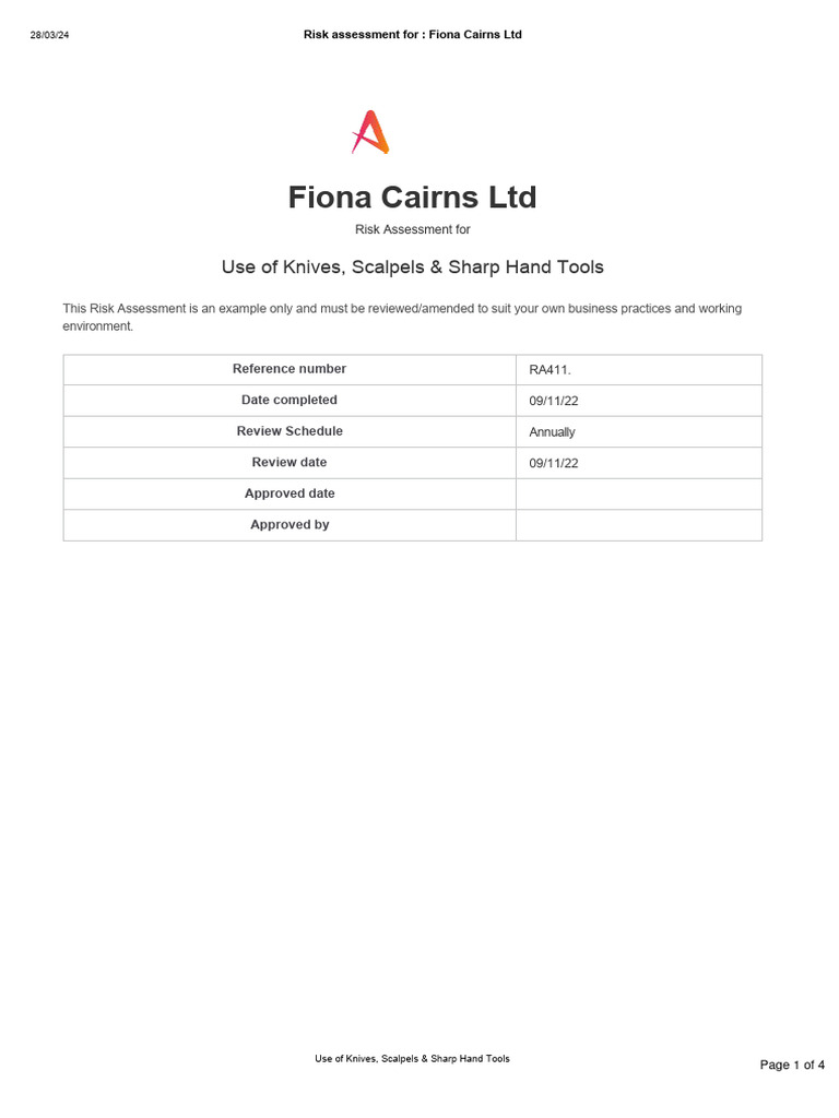 Risk Assessment for Sharp Tools Usage | PDF | Risk | Risk Assessment