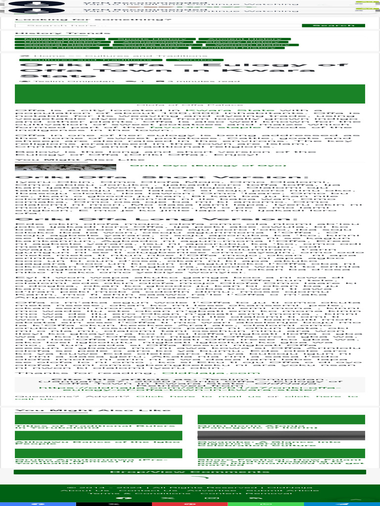 Oriki Offa - Eulogy of Offa Town in Kwara State | PDF