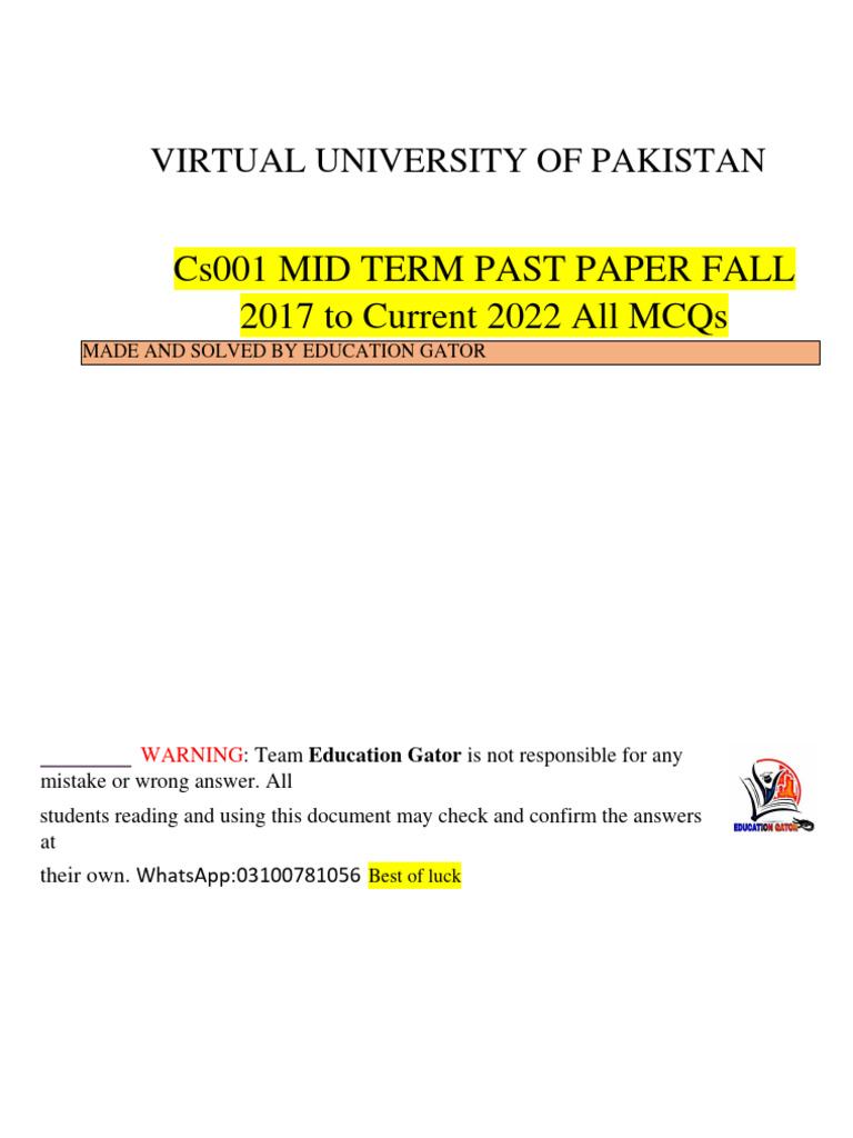 CS001 MIDTERM FILE 1 SOLVED BY Education Gator | PDF | Computer File | Computer Data Storage