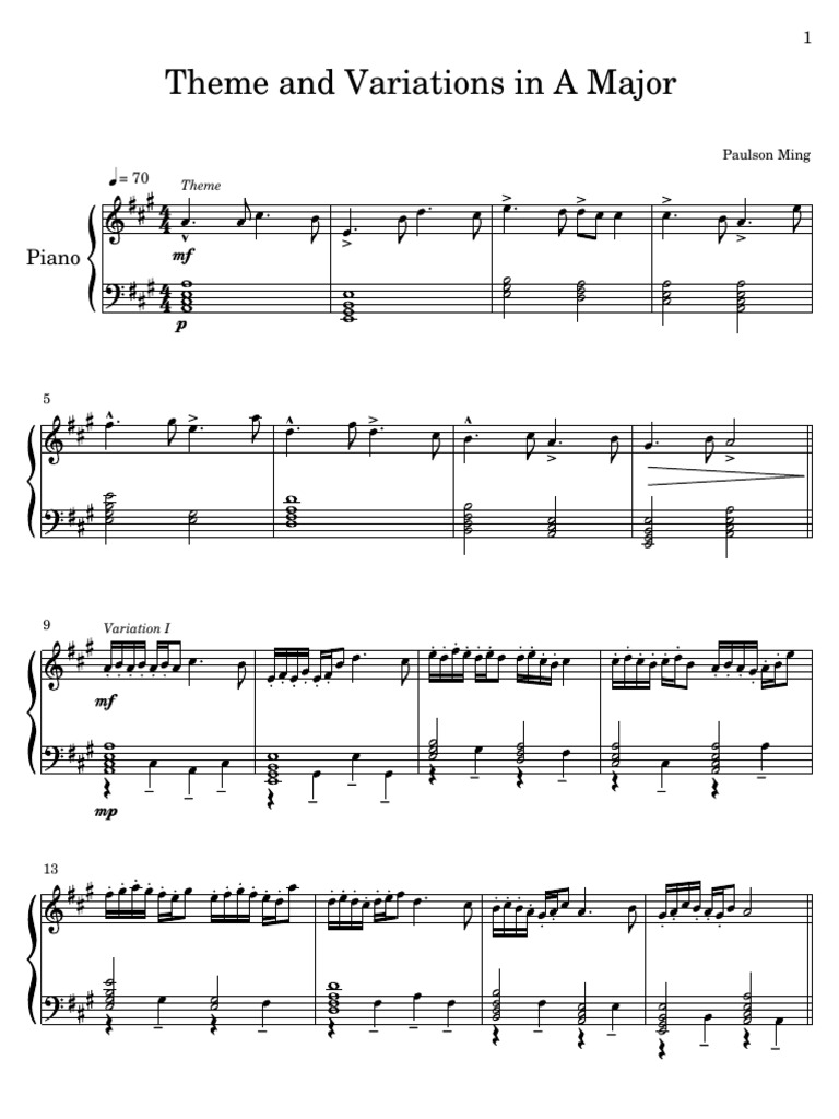 Flat-For-education-Theme and Variations in A Major | PDF